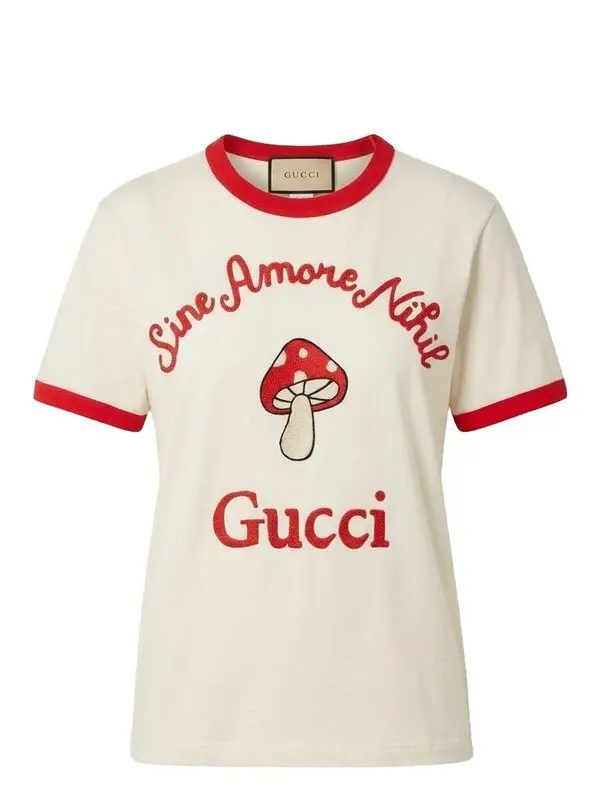 Gucci Cotton T-shirt With Mushroom Embroidery - White