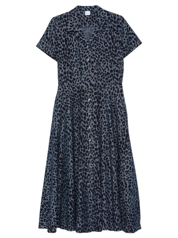 Aspesi Animal Print Midi Shirt Dress - Black