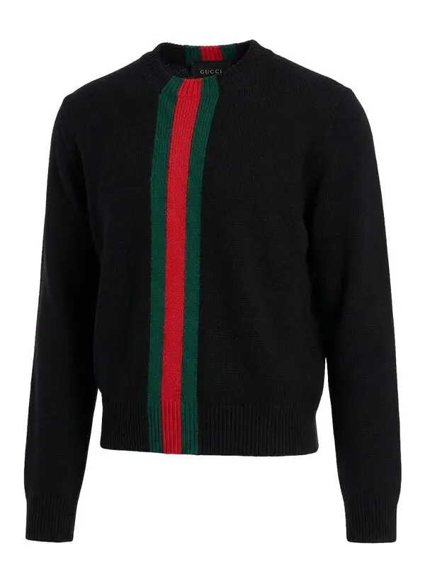 Gucci Fine Knit Wool Sweater With Web Intarsia - Black