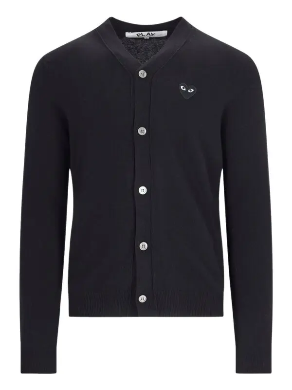 Play Comme Des Garcon Logo Patch V-neck Cardigan - Black