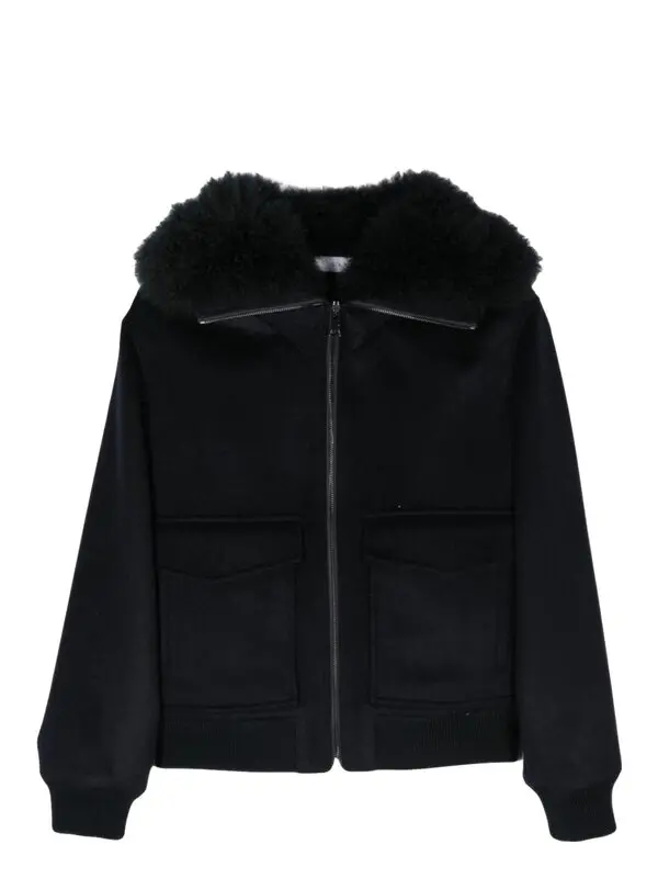 LISKA Bomber Jacket With Fur Collar - Black
