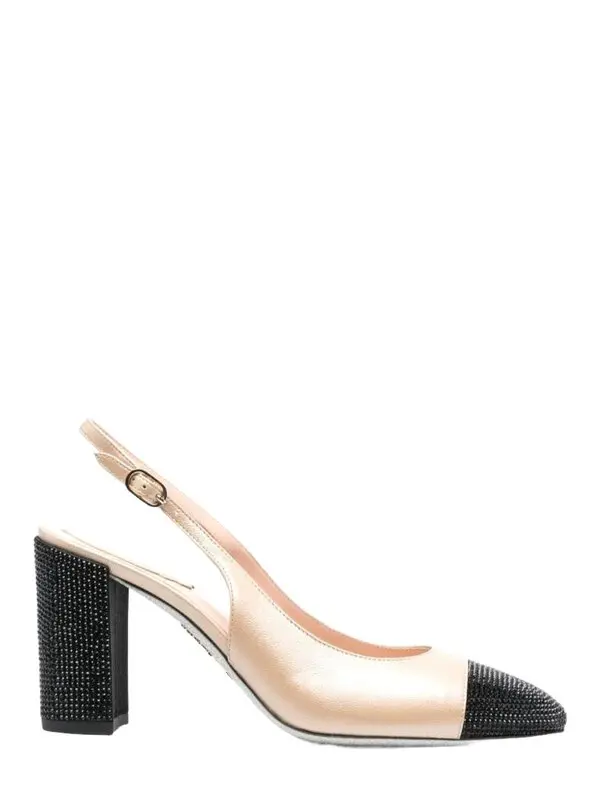 Rene Caovilla Embellished Square Toe Pumps With Buckle Ankle Straps - Nude