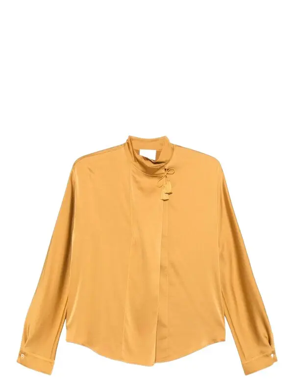 FORTE_FORTE Silk High Neck Blouse With Lace Detail - No