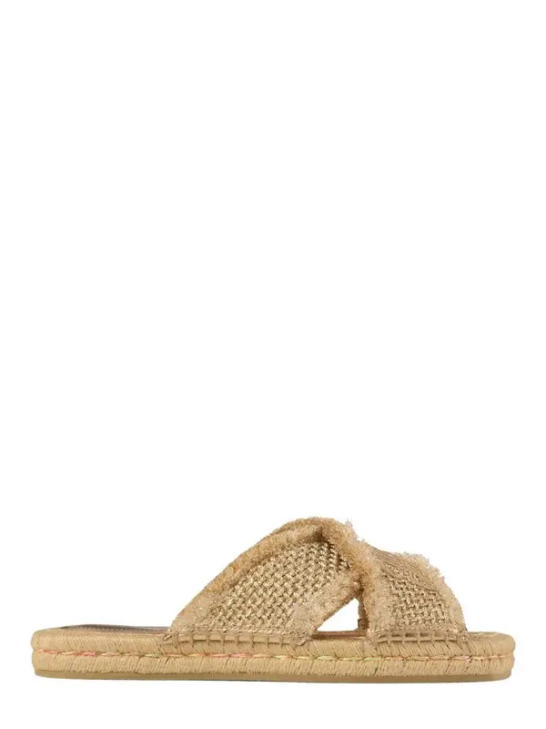 JIMMY CHOO Aciel Slip-on Sandals With Fringe Trim And Embroidered Script - Golden