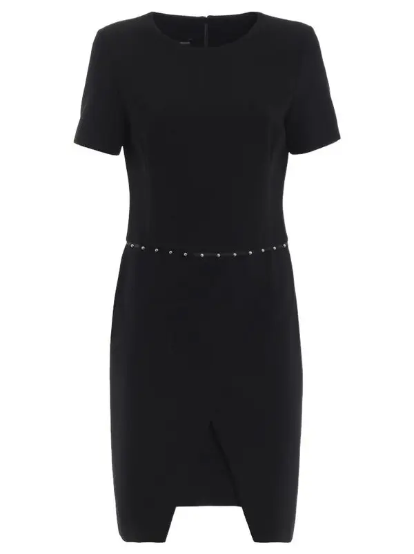 Emporio Armani Embellished Round Neck Short Sleeve Dress - Black