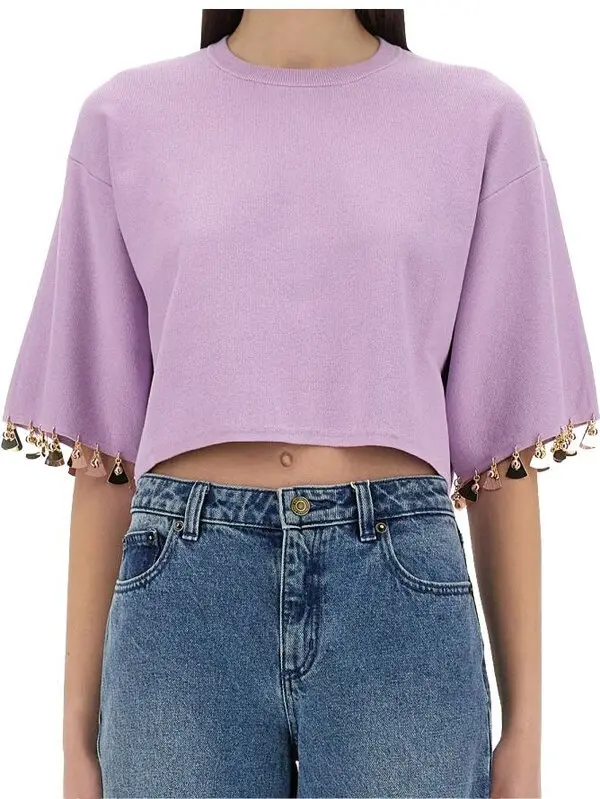 Rabanne Cropped Jumper With Embellished Hem - Lilac