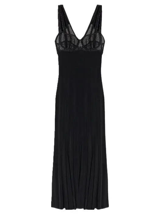 Dolce & Gabbana Lace Trim Spaghetti Strap Dress - Black