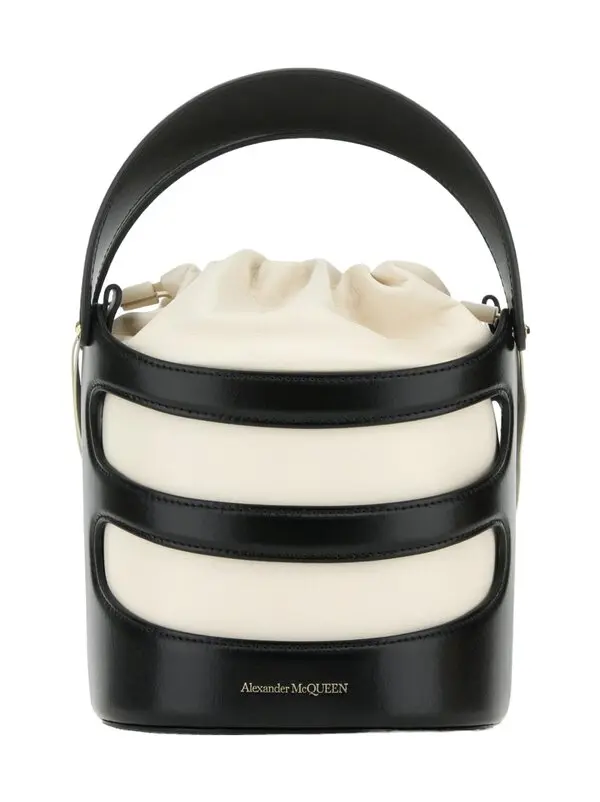 Alexander McQueen Logo Printed Drawstring Bucket Bag - Black
