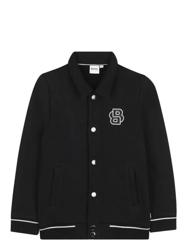 Hugo Boss Monogram Logo Jacket With White Piping Trim - Black