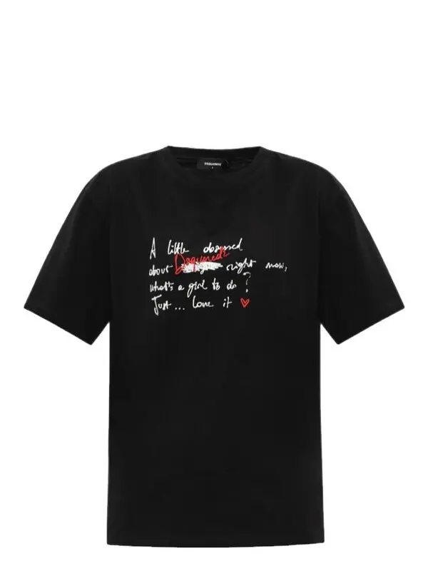 Dsquared2 Logo Embroidered Crewneck T-shirt - Black