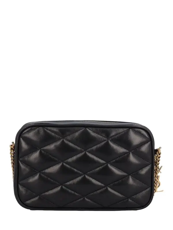 Saint Laurent Quilted Logo Plaque Shoulder Bag - Black