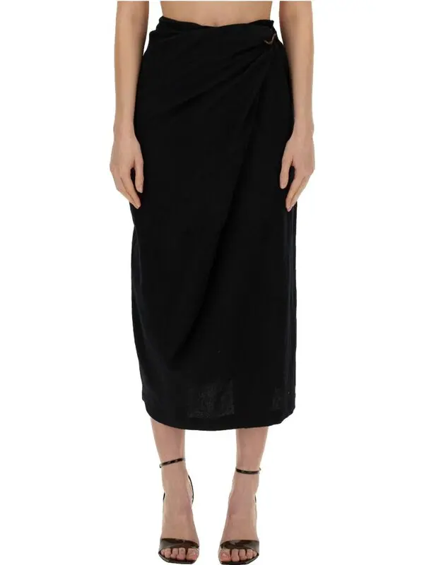 ALYSI Twisted Midi Skirt - Black