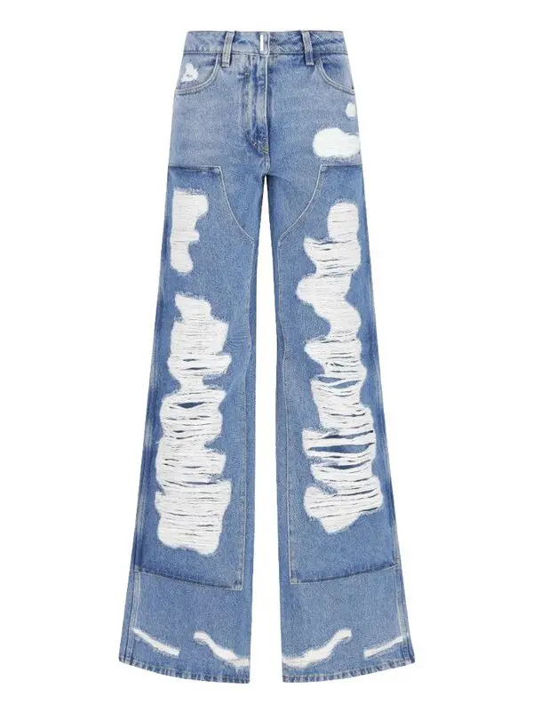 Givenchy Destroyed Denim Oversized Jeans - Light Blue