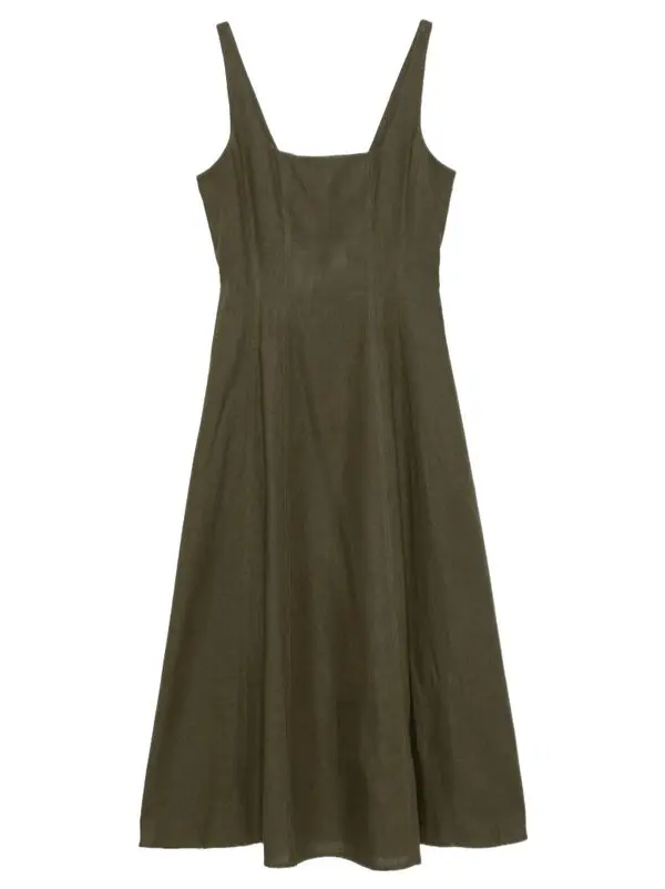 TWINSET Square Neck Midi Dress With Fixed Shoulder Straps - Brown