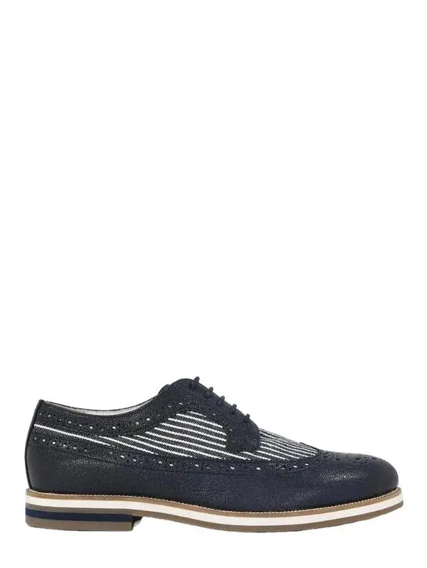 Emporio Armani Aj" Navy Blue Leather Lace-up Wingtip Brogues With Striped Detail - Black