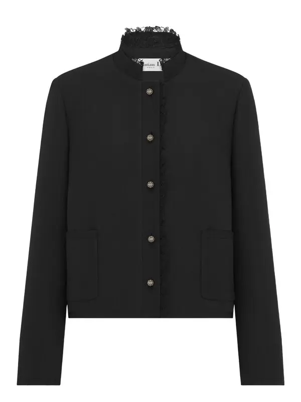 Dior Cropped Jacket With Lace Trim - Black
