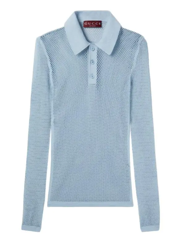 Gucci Embossed Technical Mesh Polo Top - Light Blue Flat