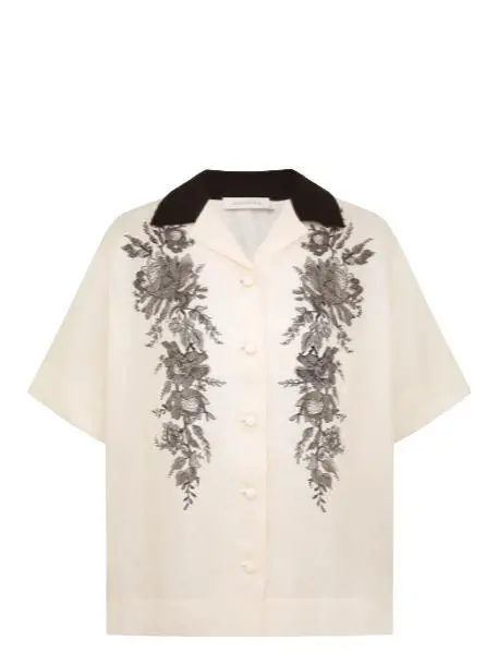 Zimmermann Floral Short Sleeve Shirt - Cream