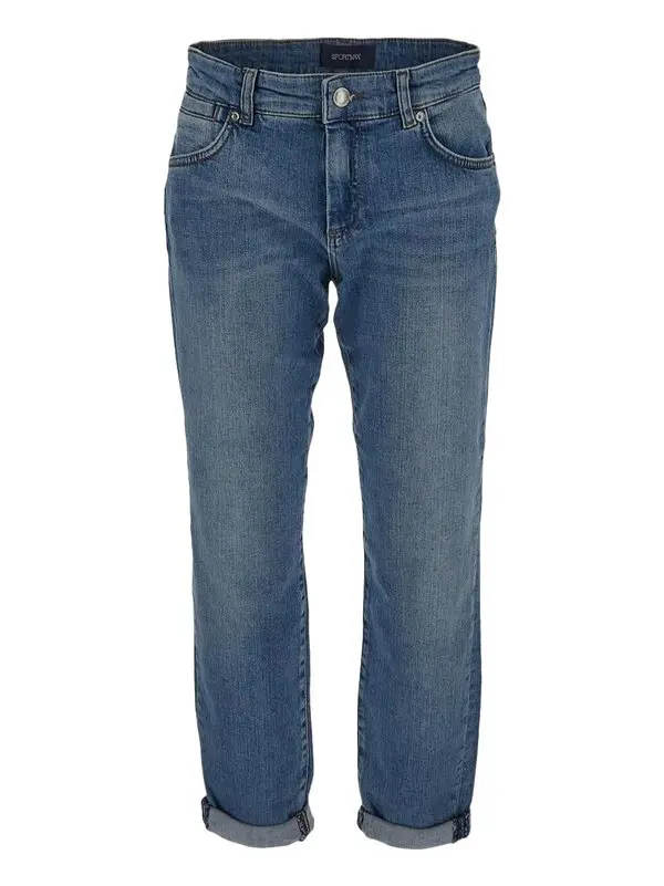 Sportmax Logo Patch Turn-up Hem Jeans - Blue