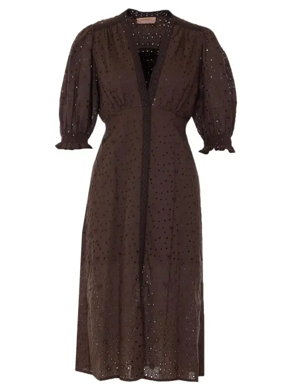 TWINSET Embroidered V-neck Midi Dress With Lace Trim - Black