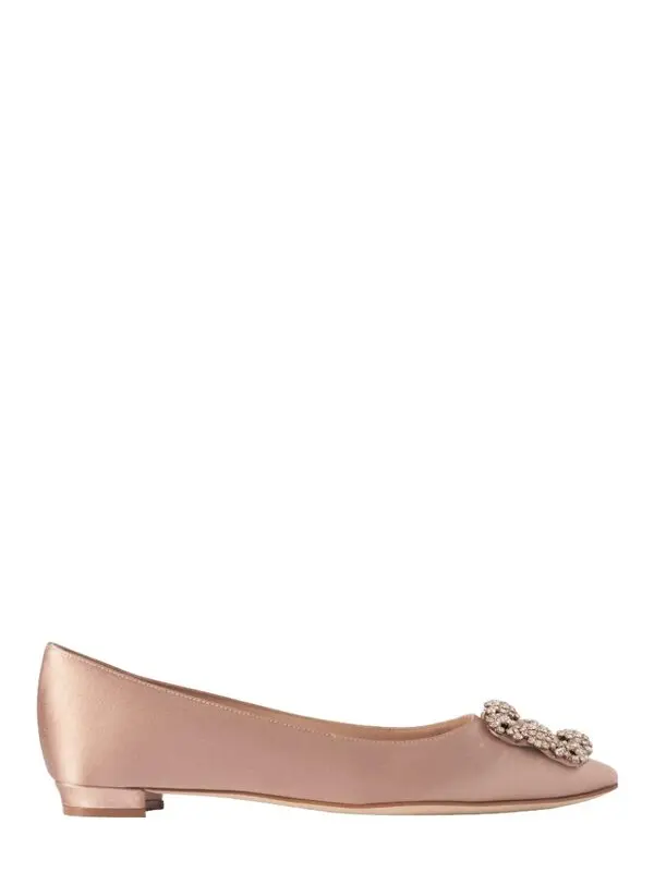 Manolo Blahnik Hangisi Pointed Flats With Crystal Embellishments - Nude