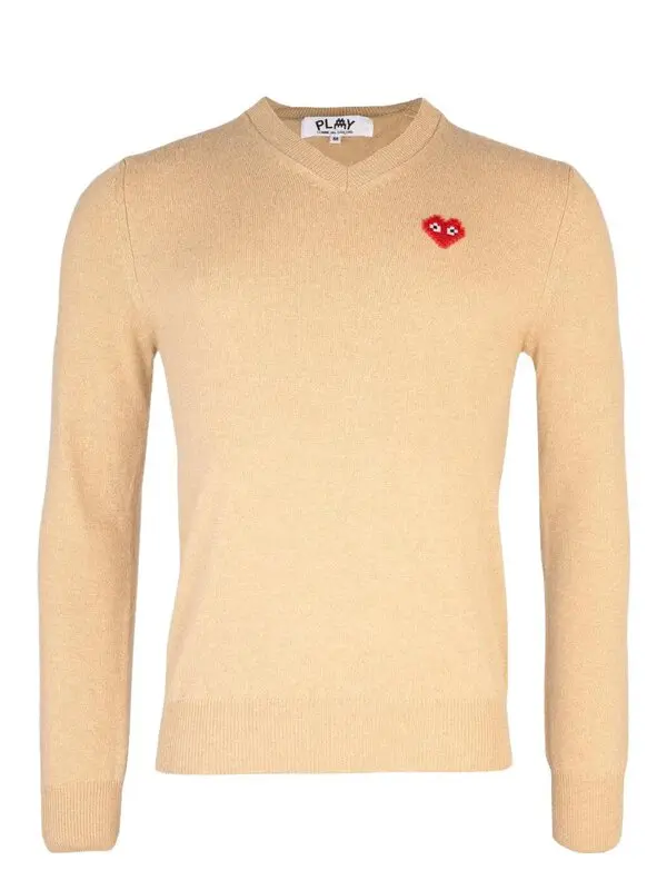 Play Comme Des Garcon Heart-motif V-neck Jumper - Nude