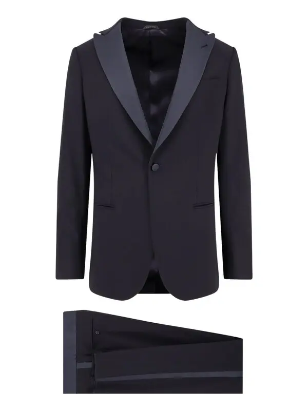 Giorgio Armani Satin Trim Single-breasted Suit - Blue