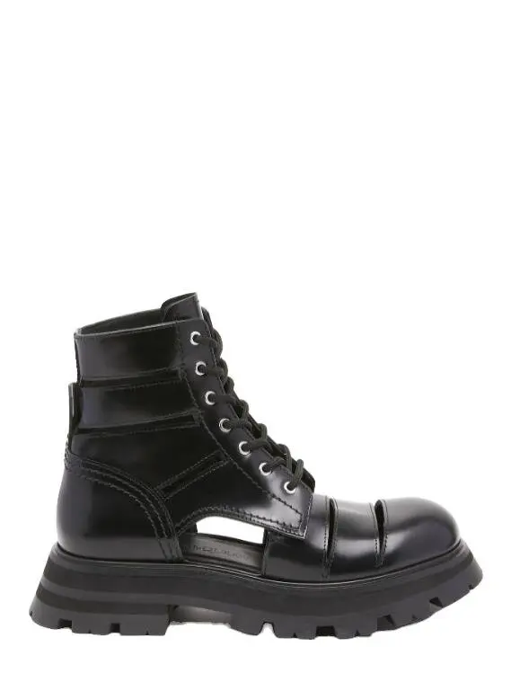 Alexander McQueen Leather Lace-up Ankle Boots - Black