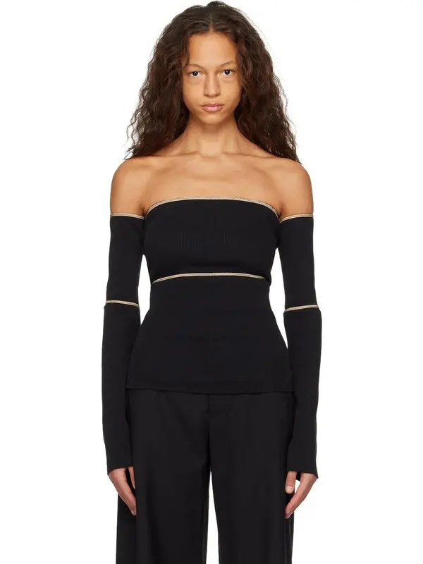 MAISON MARGIELA Off-shoulder Ribbed-knit Top - Black