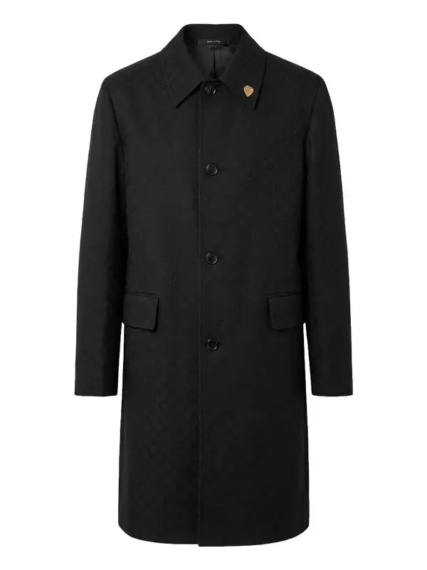 Gucci Gg Brooch Lapel Coat - Black