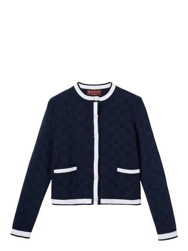 Gucci Gg Jacquard Cardigan - Navy Blue