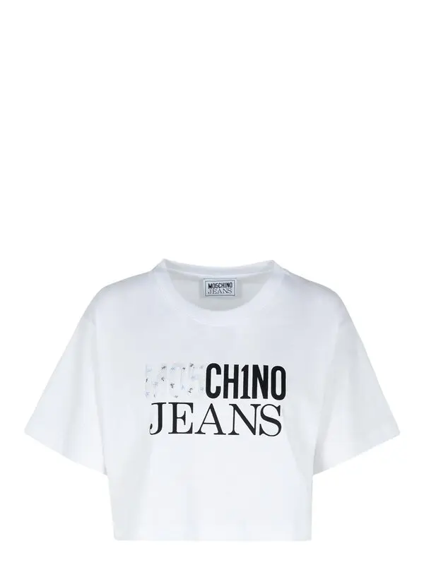 Moschino Logo Printed Cropped T-shirt - White