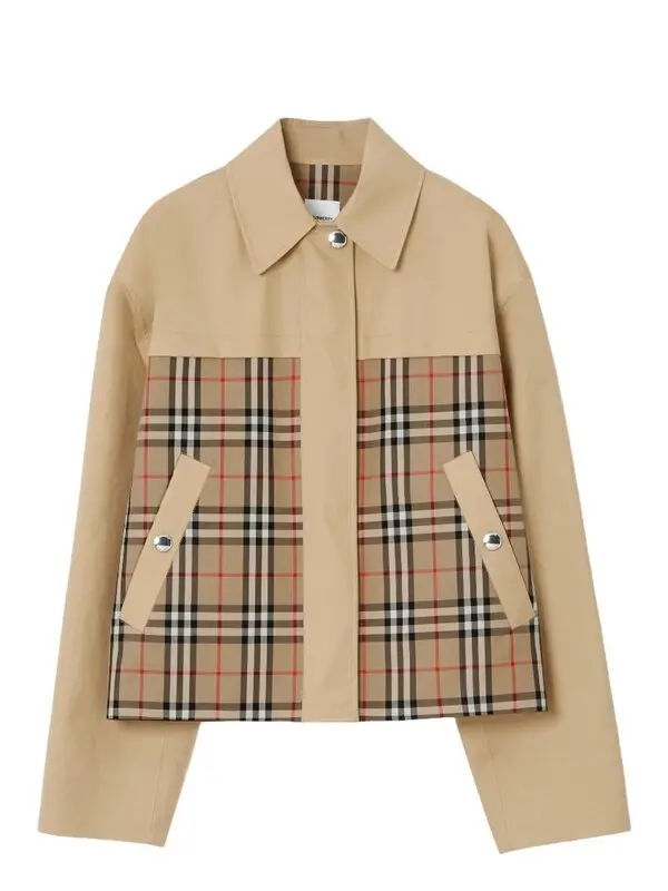 Burberry Plaid Panel Long Sleeve Jacket - Nude