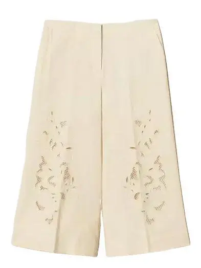 TWINSET Cropped Broderie Wide-leg Pants - Nude