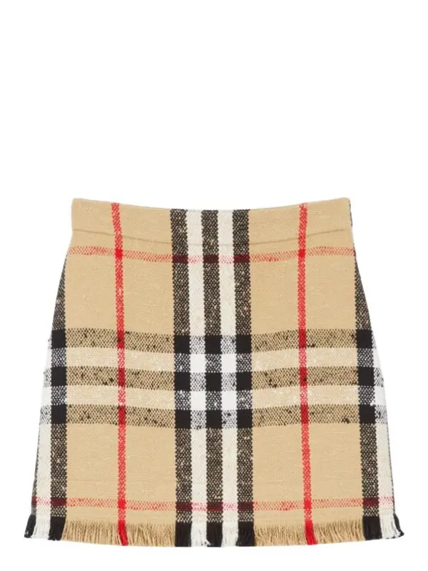 Burberry Checked Frayed Edge Mini Skirt - Nude