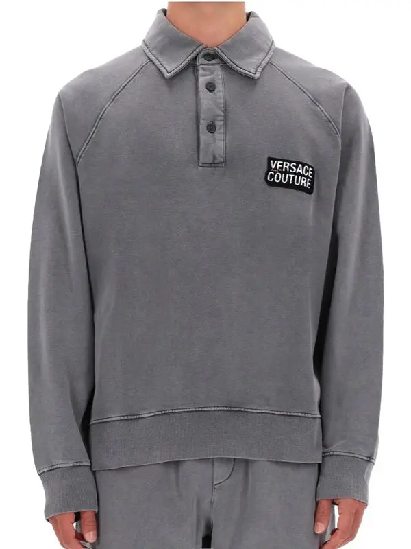 Versace Logo Detail Buttoned Sweatshirt - Gray