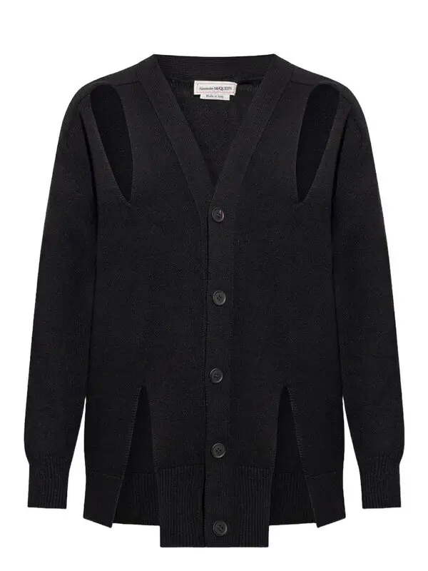 Alexander McQueen Cut-out Knitted Cardigan - Black