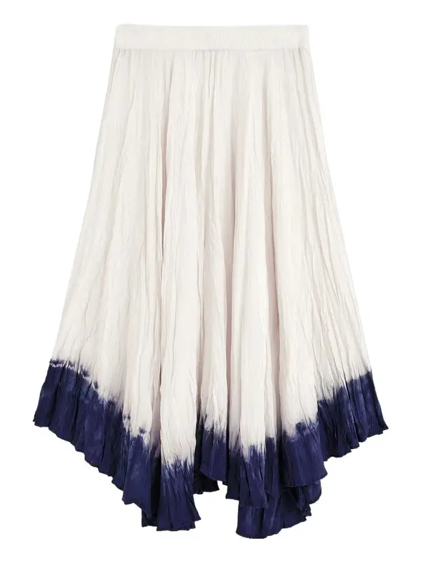 JOSEPH Crinkled Midi Skirt With Tie-dye Hem - Ivory/navy Blue