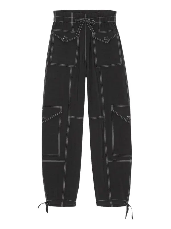 GANNI Cargo Trousers With Contrast Stitching - Black