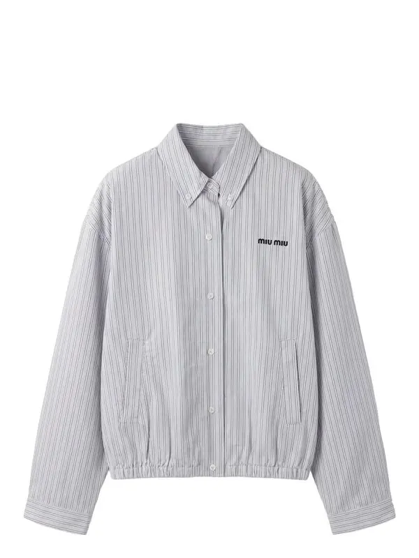 Miu Miu Logo Embroidered Striped Shirt Jacket - Gray