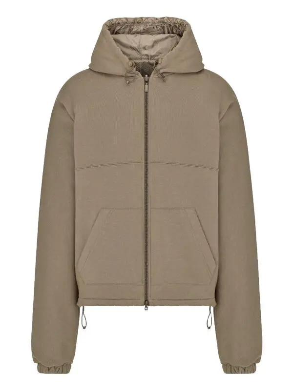 Dior Embroidered Zip-up Hooded Jacket - Beige