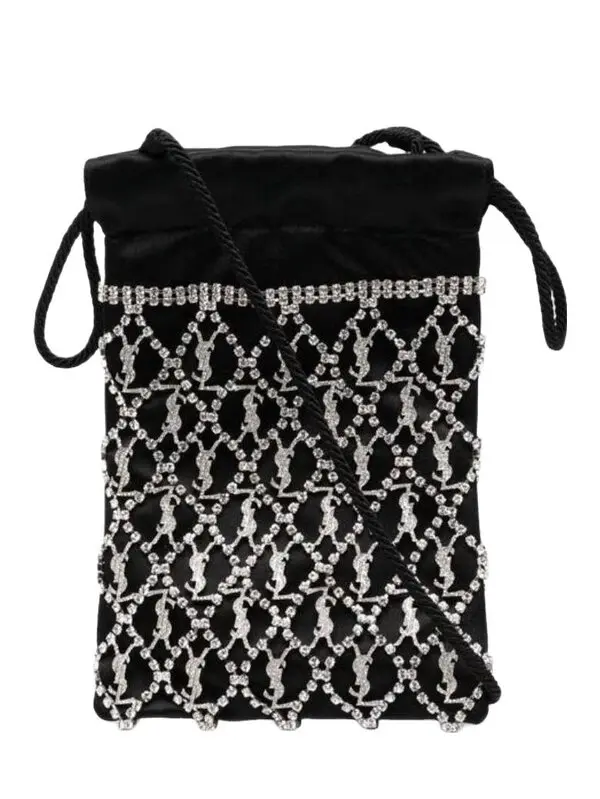 Saint Laurent Le Monogramme Pouch In Satin With Diamant - Black