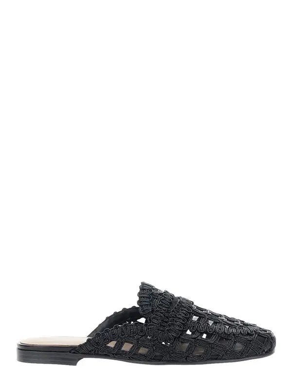 TWINSET Woven Openwork Flat Mules - Black
