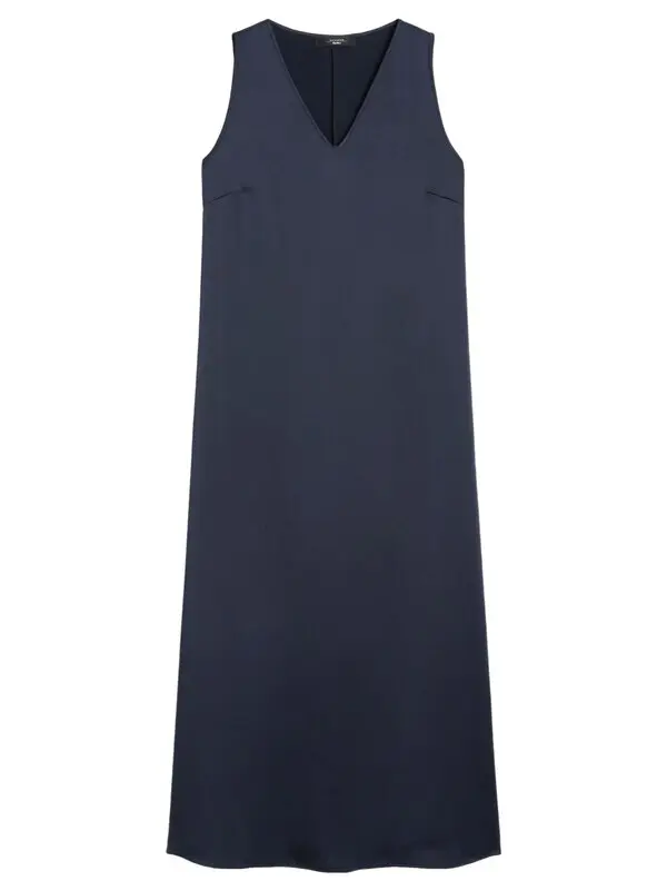 Max Mara Flowing Satin V-neck Dress - Navy Blue