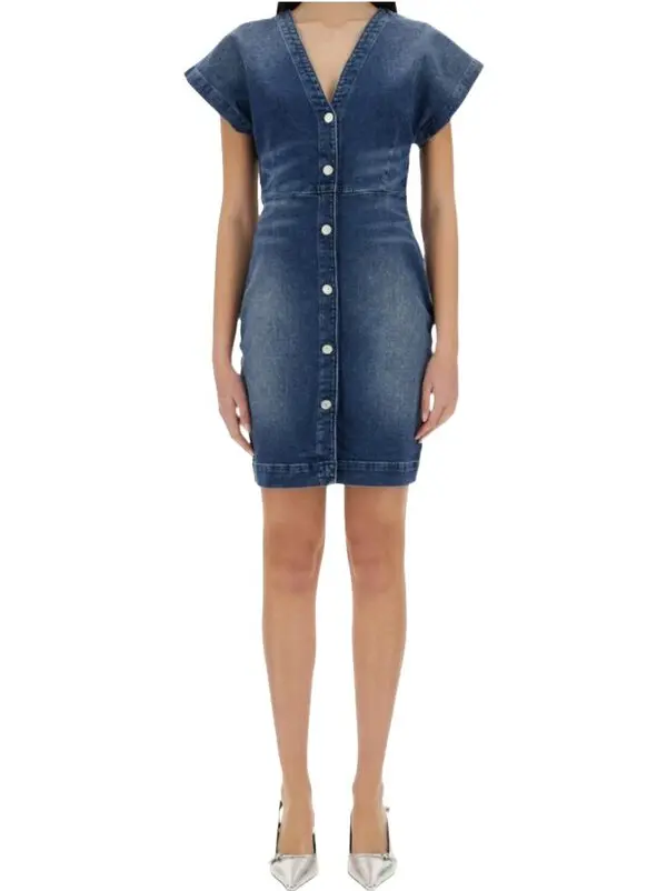 Moschino V-neck Button-up Denim Dress - Blue