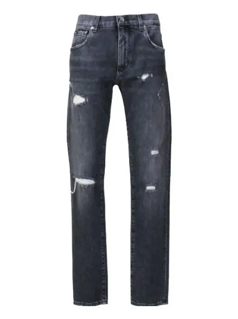 Dolce & Gabbana Straight Leg Distressed Jeans - Black