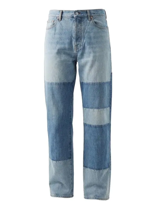 Gucci Patchwork Loose Fit Denim Pants - Light Blue And Blue