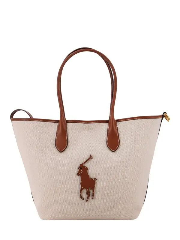 Polo Ralph Lauren Medium Bellport Tote Bag With Logo Patch - Nude