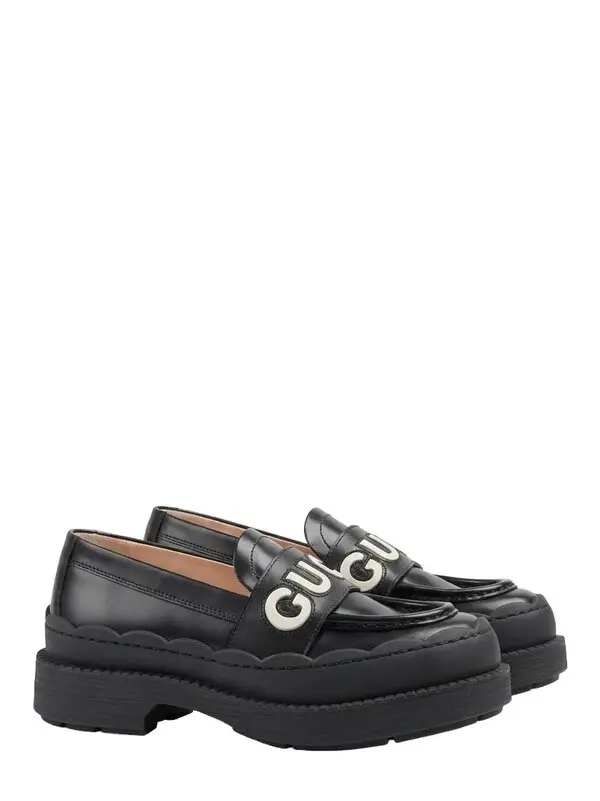Gucci Loafer With Logo Detail And Grooved Sole - Black