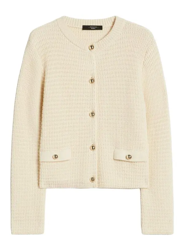 Max Mara Ribbed Crew Neck Cardigan With Button Detail - Off White